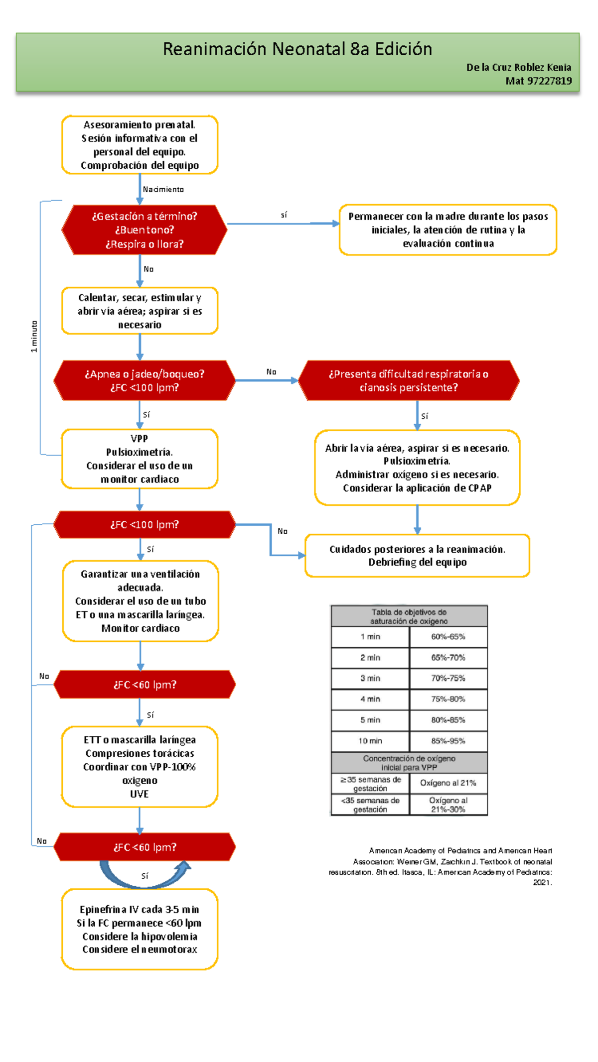 Reanimación Neonatal: Diagrama de Flujo 8a Edición (Mat 97227819) - Studocu