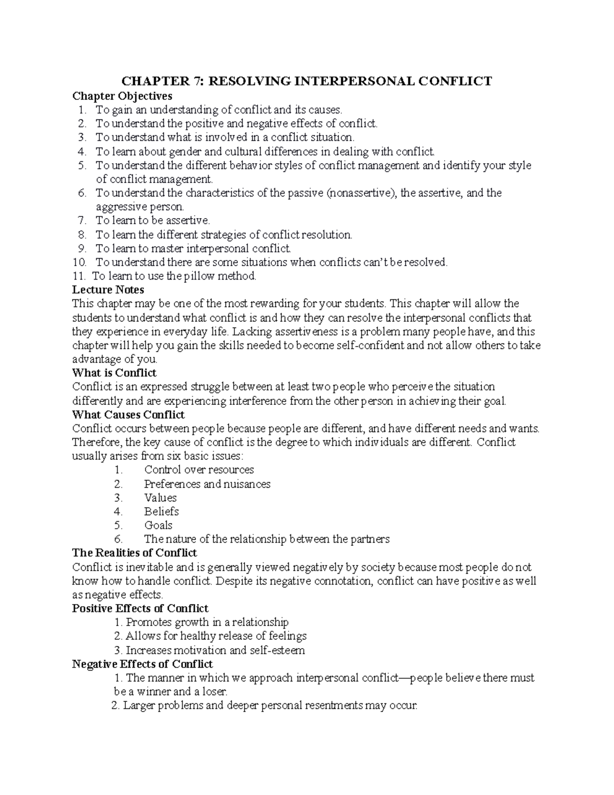 Chapter 7 Notes - Strategies for Resolving Interpersonal Conflict - Studocu