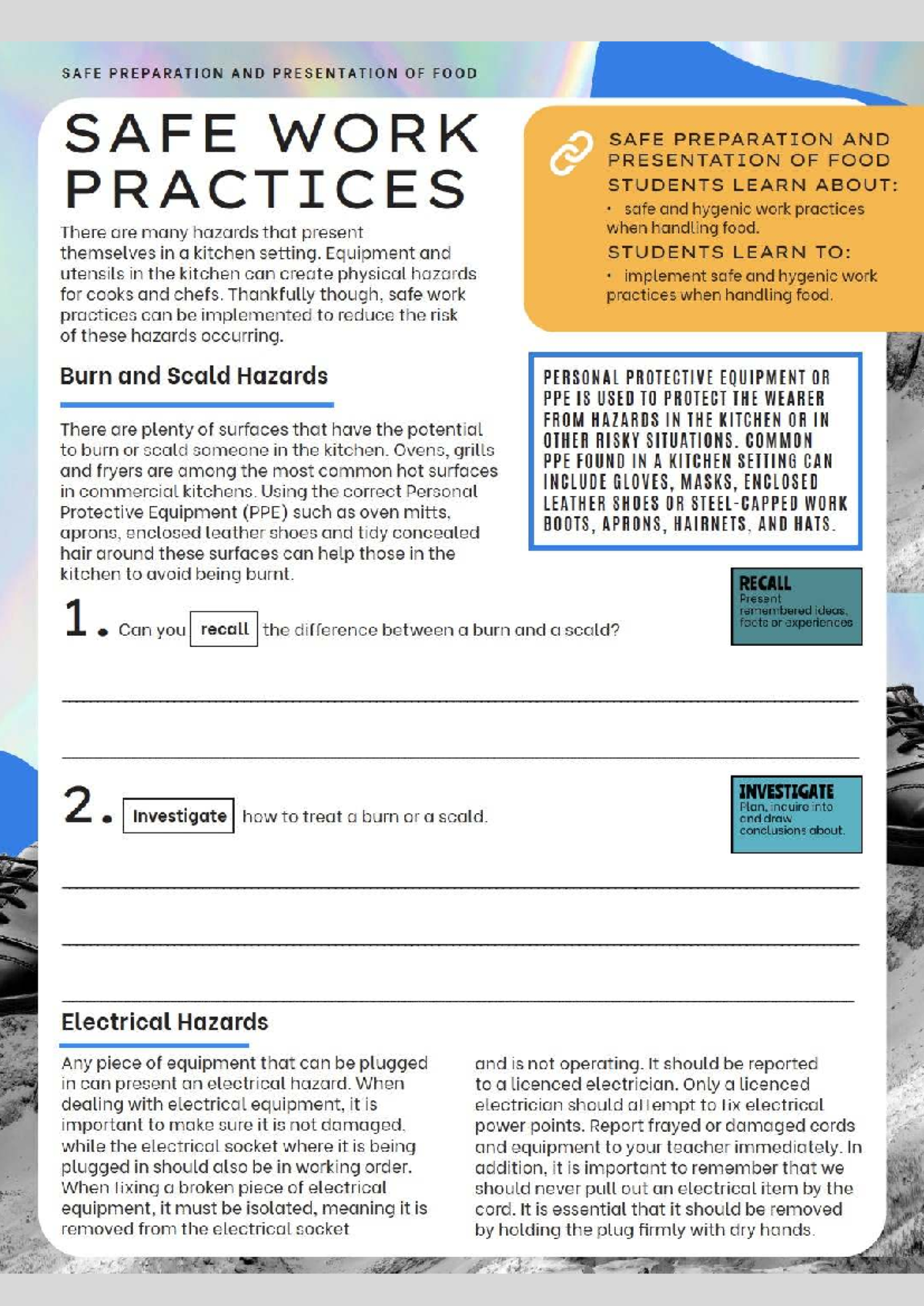 Safe & Hygienic Work Practices in the Kitchen: Ensuring Safety - Studocu