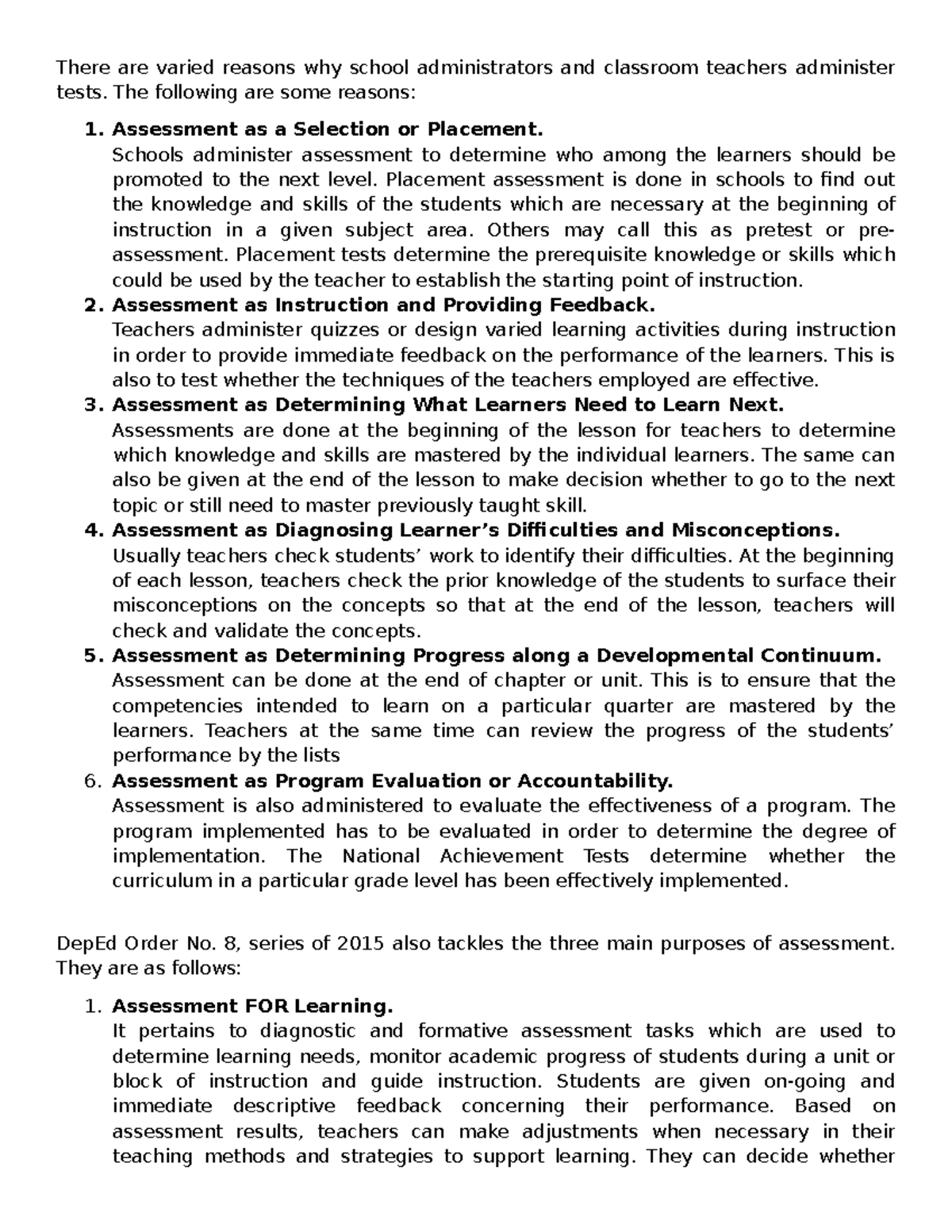 Assessment in Learning 1: Purposes and Principles of Testing - Studocu