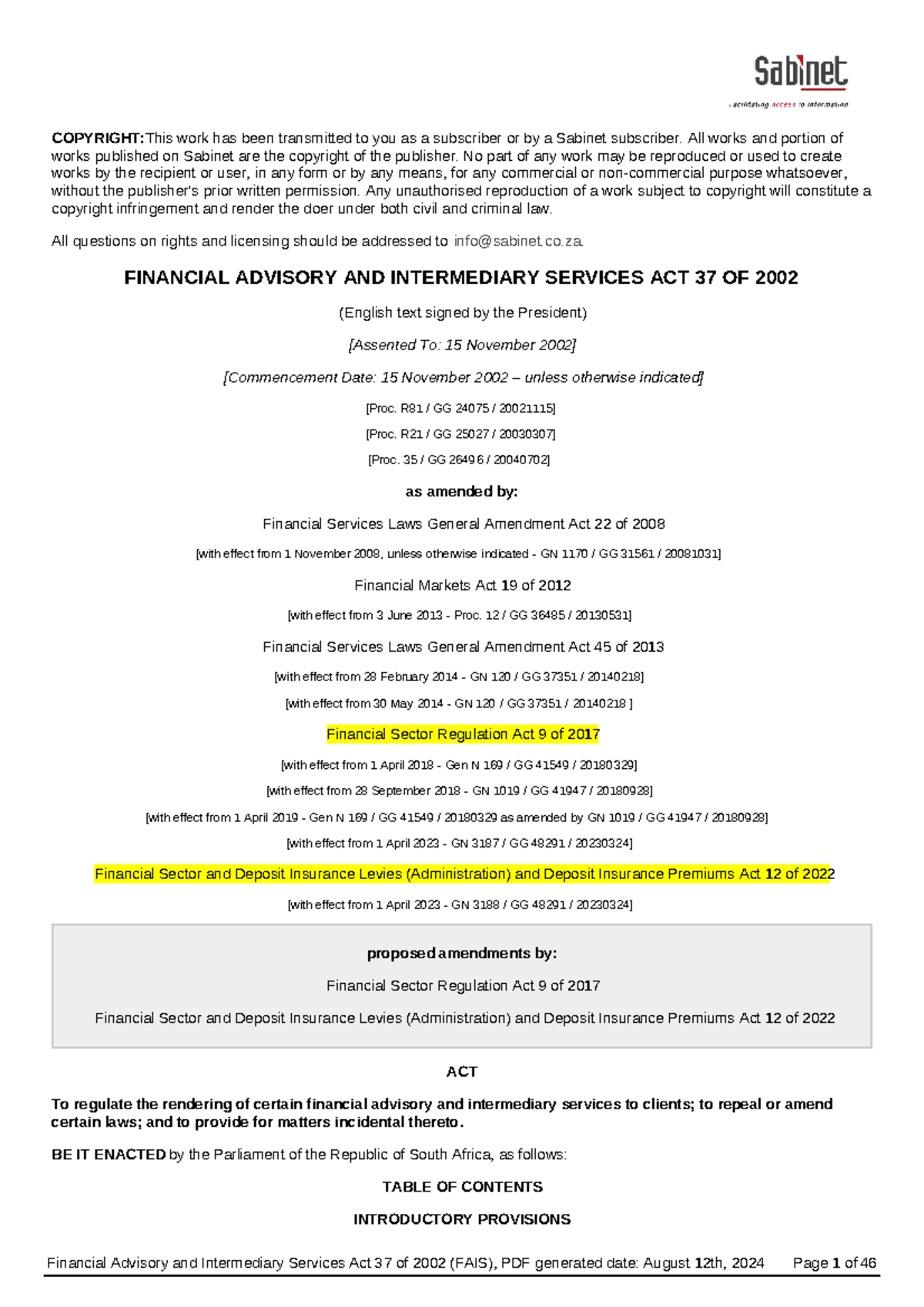 FAIS Act 37 of 2002: Comprehensive Learning Material and Overview - Studocu