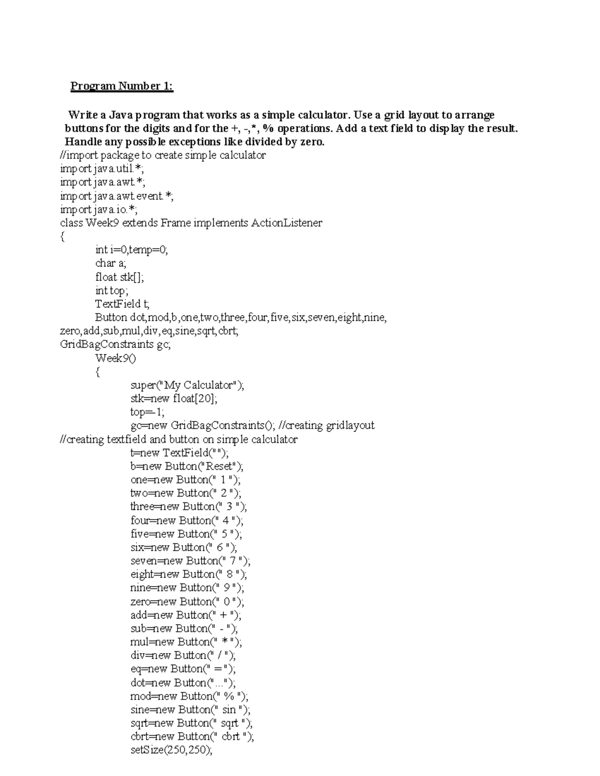 Java Programming Solutions: Calculator & AWT Demo Programs - Studocu