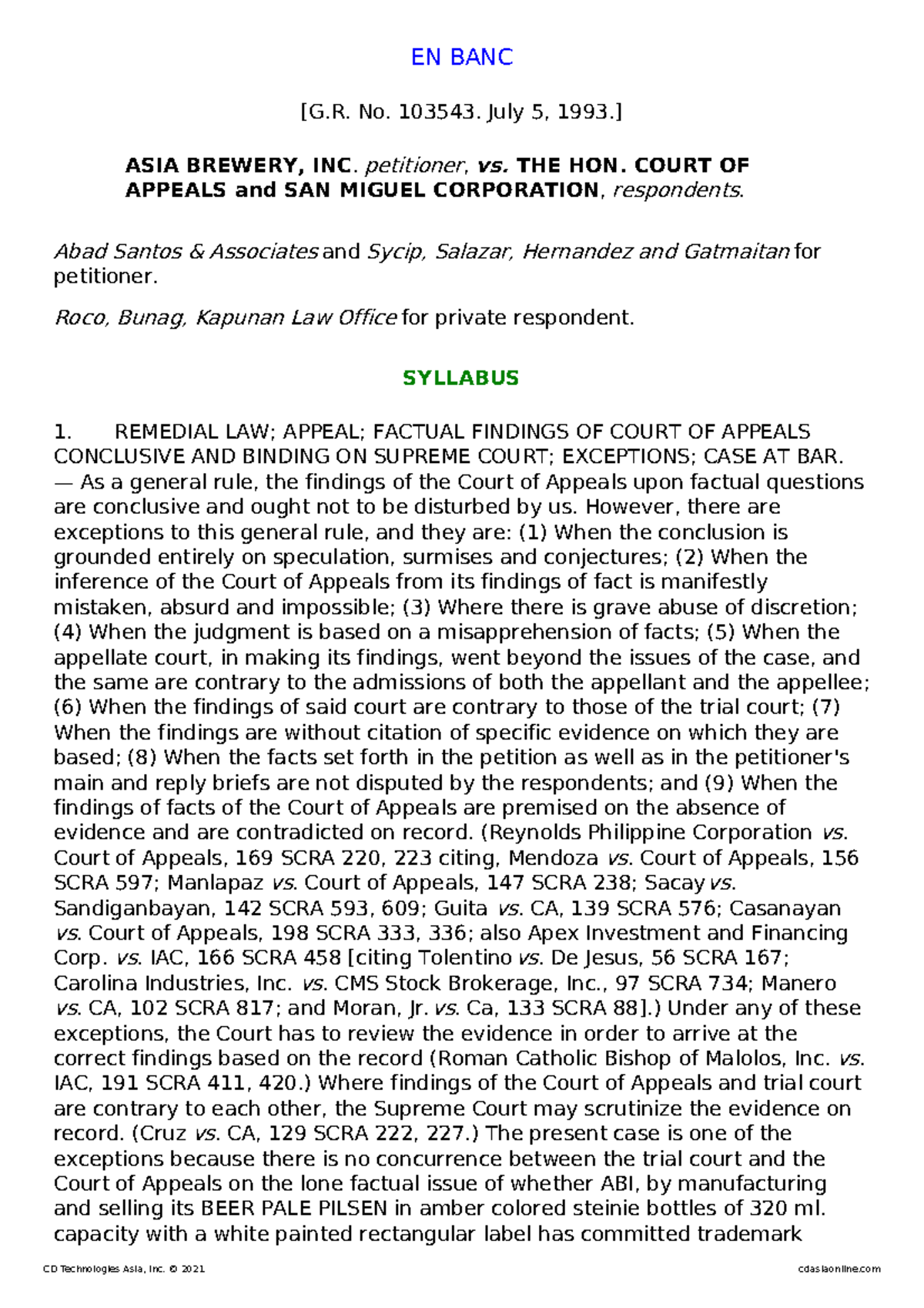 Asia Brewery Inc case digest for Intellectual ProPerty Law - EN BANC [G ...
