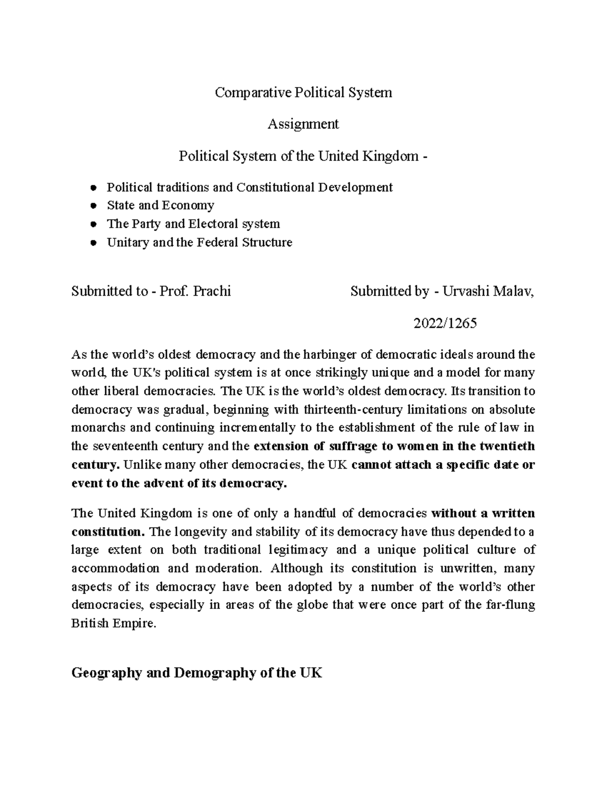 CSP UK - Assignment on the Political System of the United Kingdom - Studocu