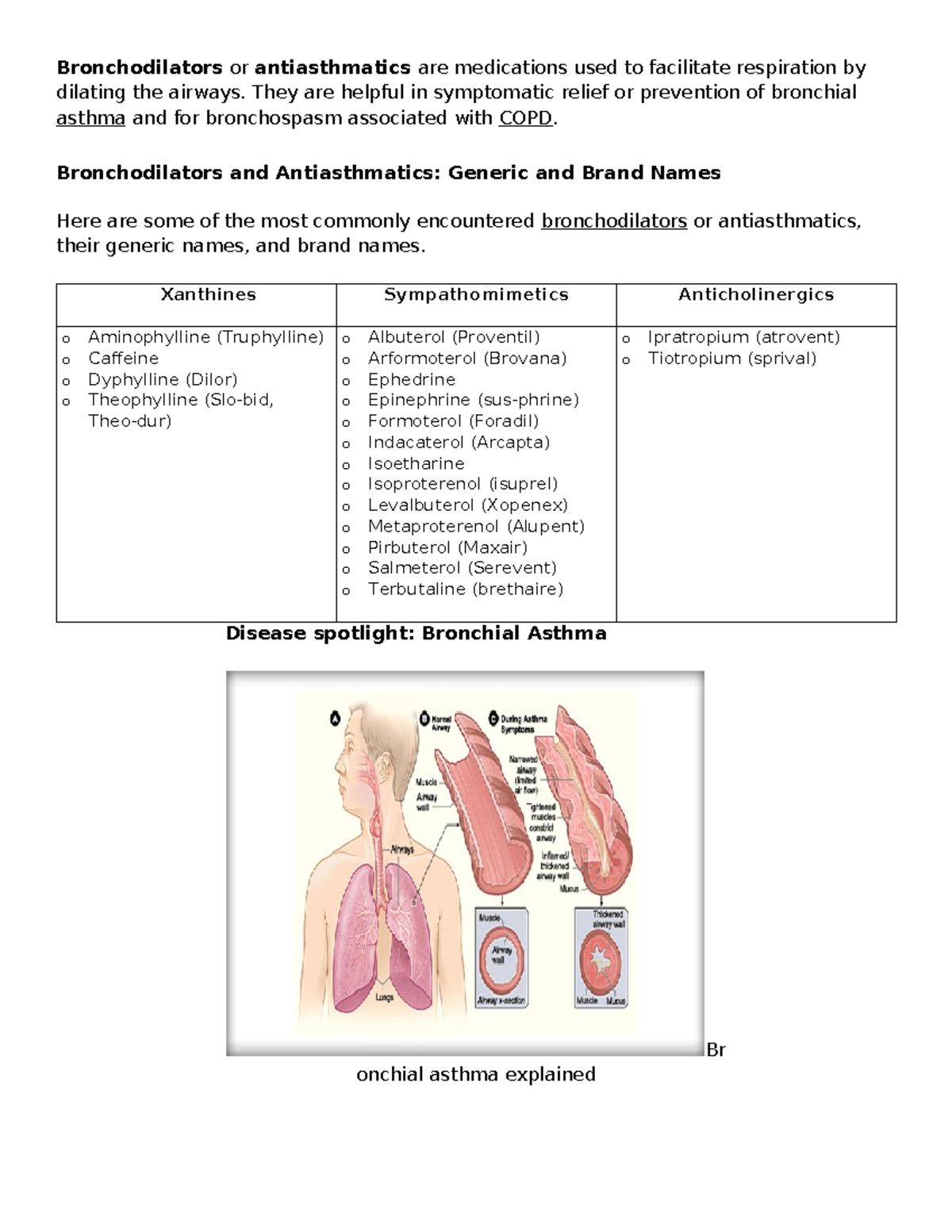 Bronchodilators and Antiasthmatics: Overview and Nursing Considerations ...