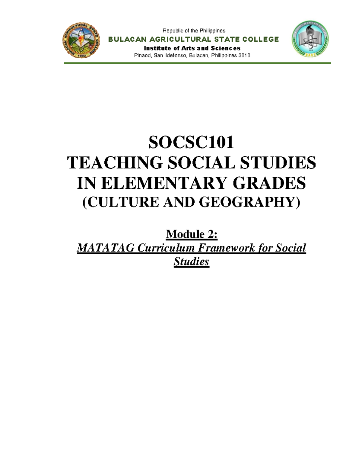 SOCSC101 Module 2: MATATAG Curriculum Framework for Social Studies ...