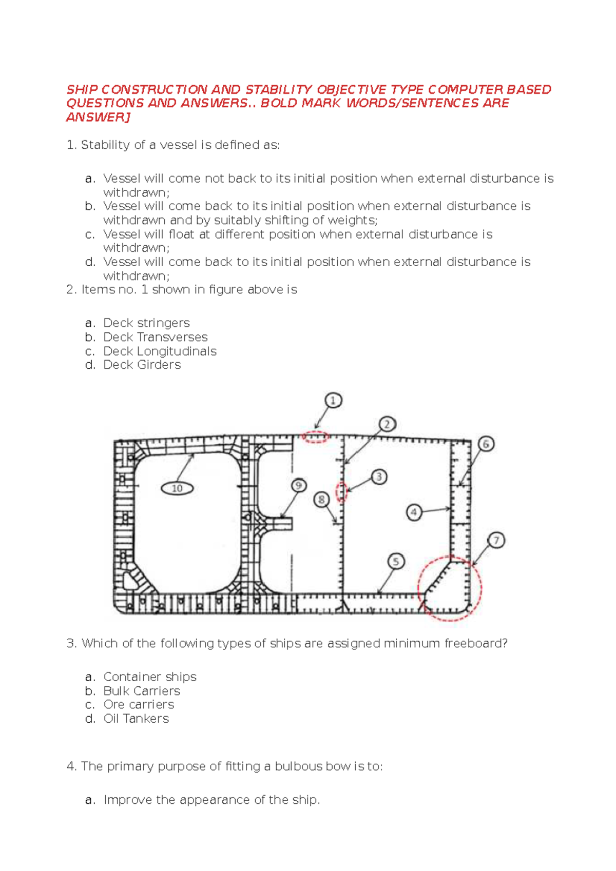 SHIP CONSTRUCTION AND STABILITY - SEM2 MCQ-1 Objective Type Questions ...