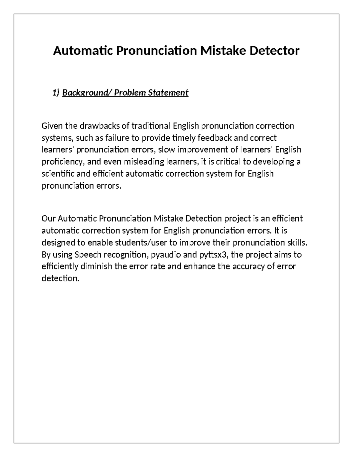 PY078 - Automatic Pronunciation Mistake Detection Project Overview - Studocu