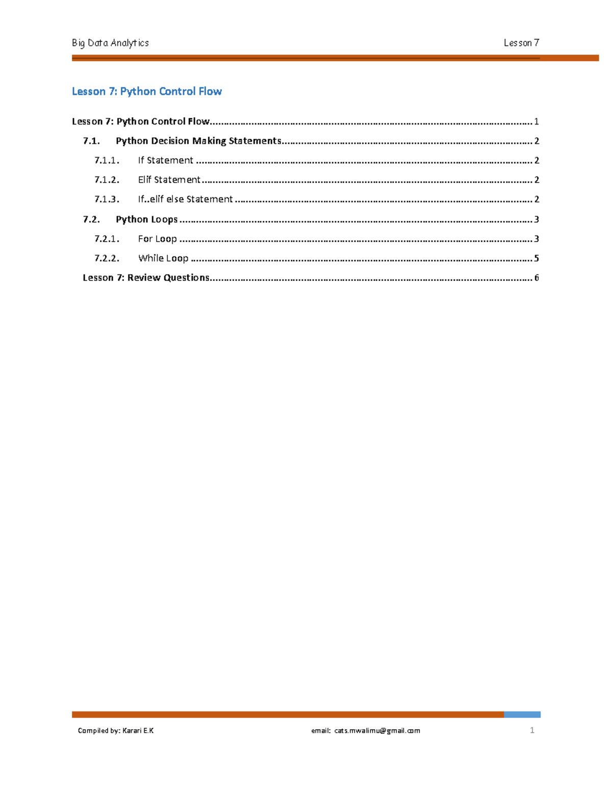 Big Data Analytics (BDA101) Lesson 7: Python Control Flow - Studocu
