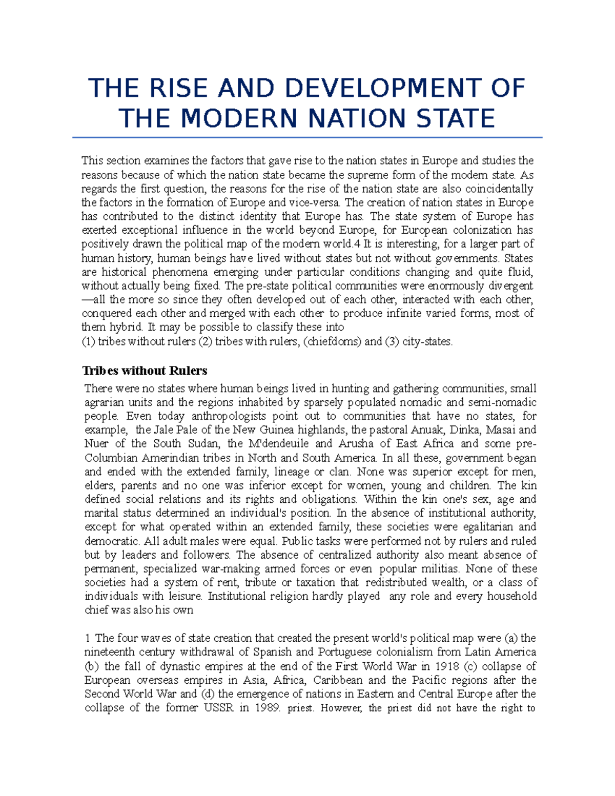 THE RISE AND Development OF THE Modern Nation State - THE RISE AND ...