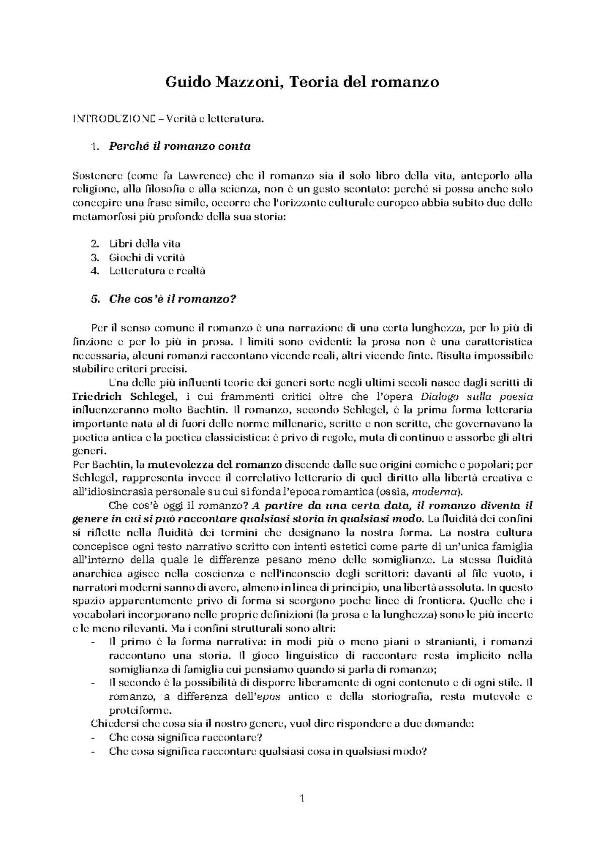 Teoria del Romanzo: Introduzione e Analisi Critica (CORSO: Mazzoni ...