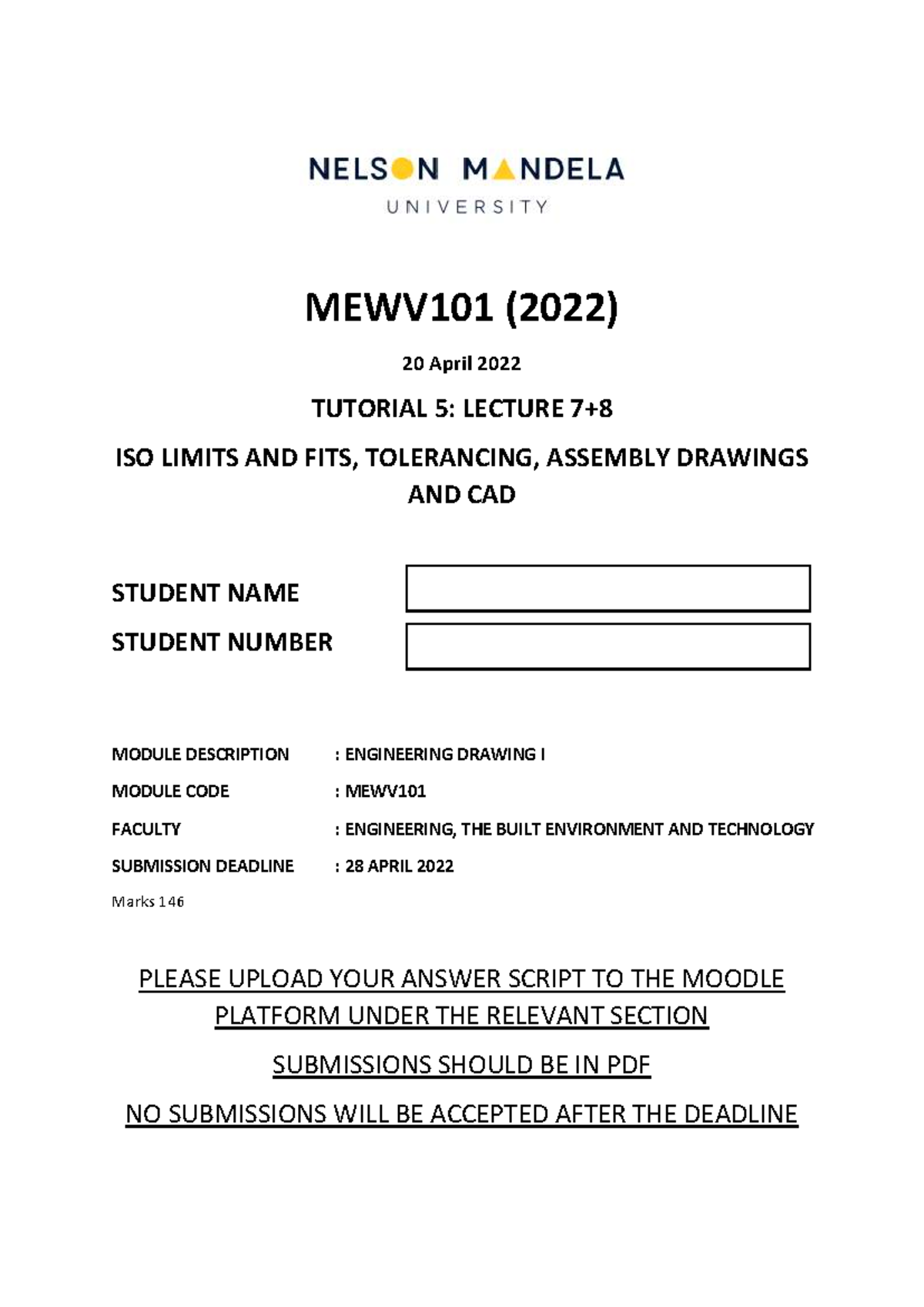 MEWV101 Tutorial 5: Lecture on ISO Limits, Fits & Assembly Drawings ...