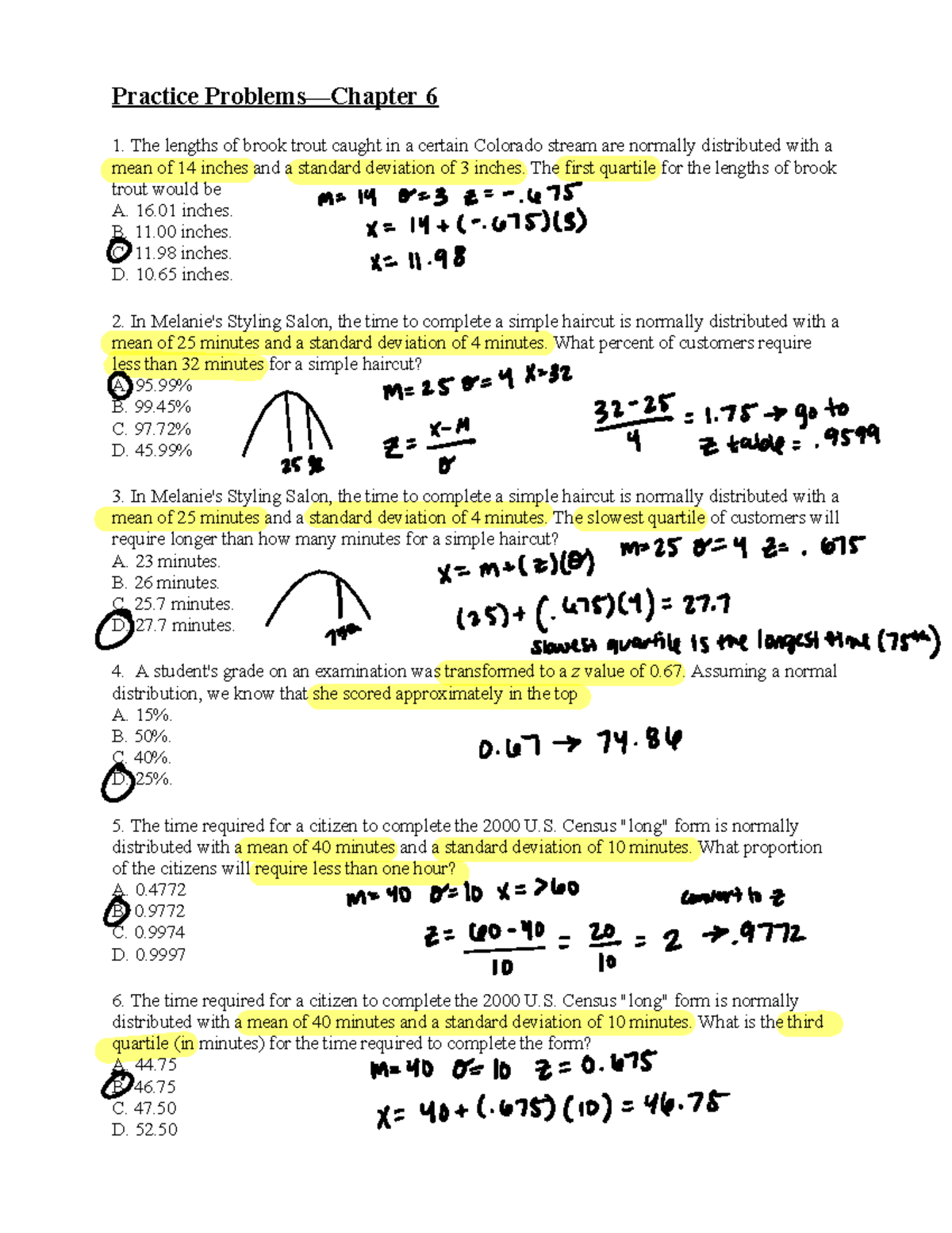 Normal Distribution Practice Problems and Solutions (STAT 101) - Studocu
