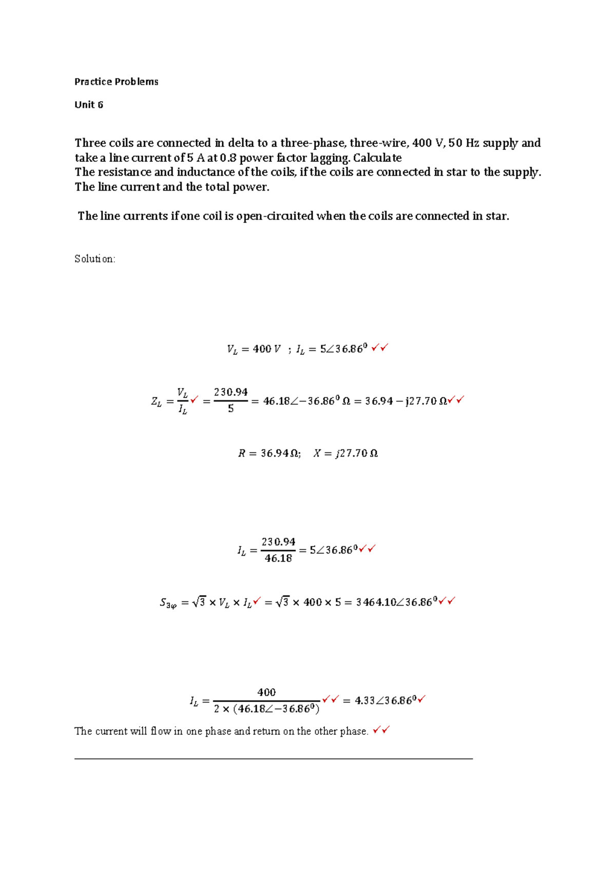 Practice Problems - Unit 6: Delta and Star Connection Calculations ...