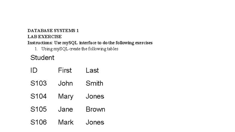 DATABASE SYSTEMS 1 LAB 4 - MySQL Practice Exercises - Studocu