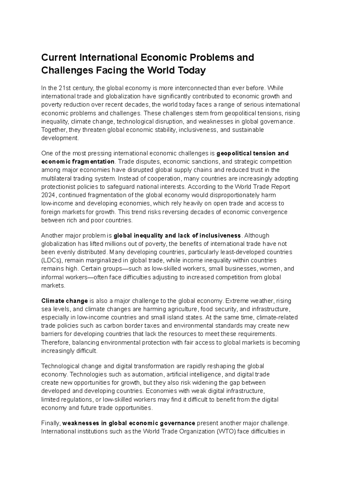 Current International Economic Challenges in the 21st Century - Studocu