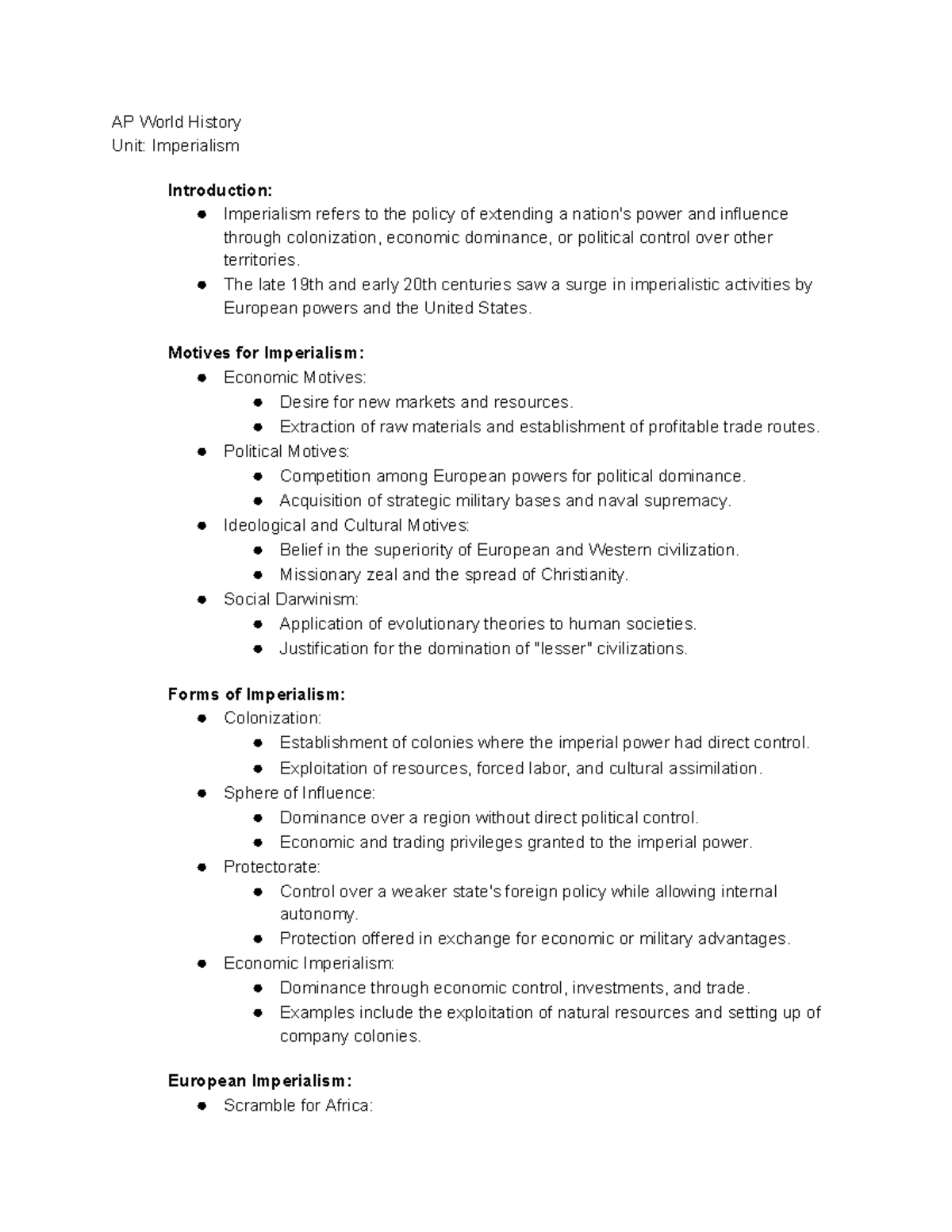 AP World History: The Dynamics and Legacy of Imperialism - Studocu