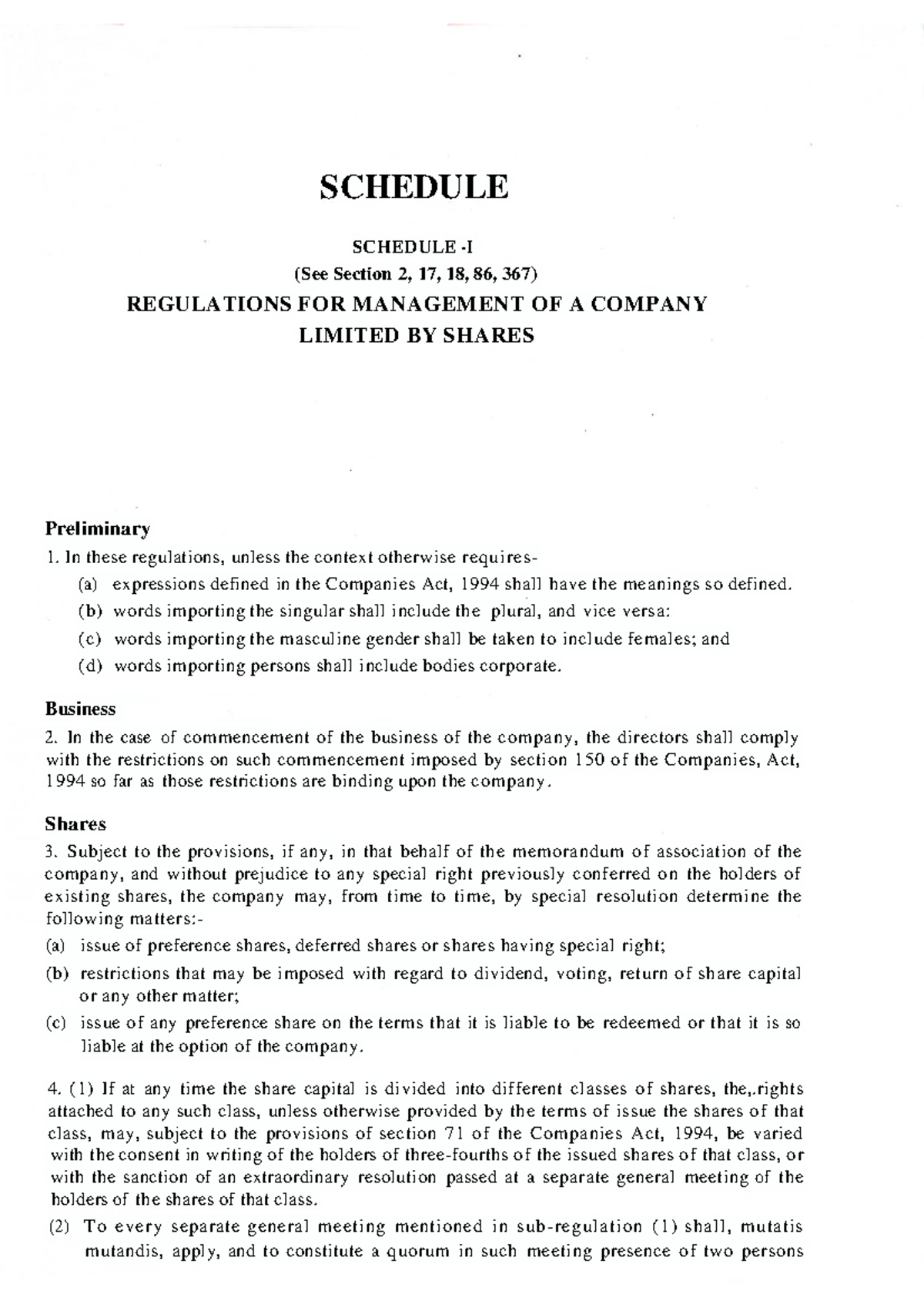 Regulations for Management of Limited Company Shares (CA 1994) - Studocu