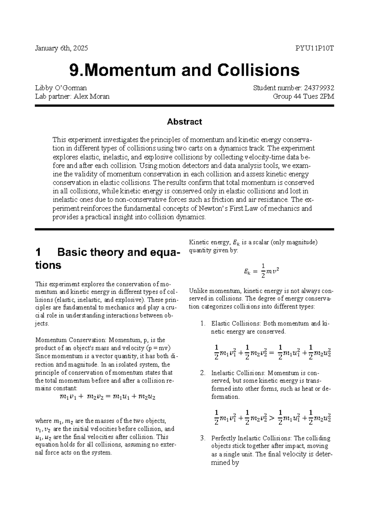 Momentum and Collisions Lab Report (PYU11P10T) – Physics Insights - Studocu