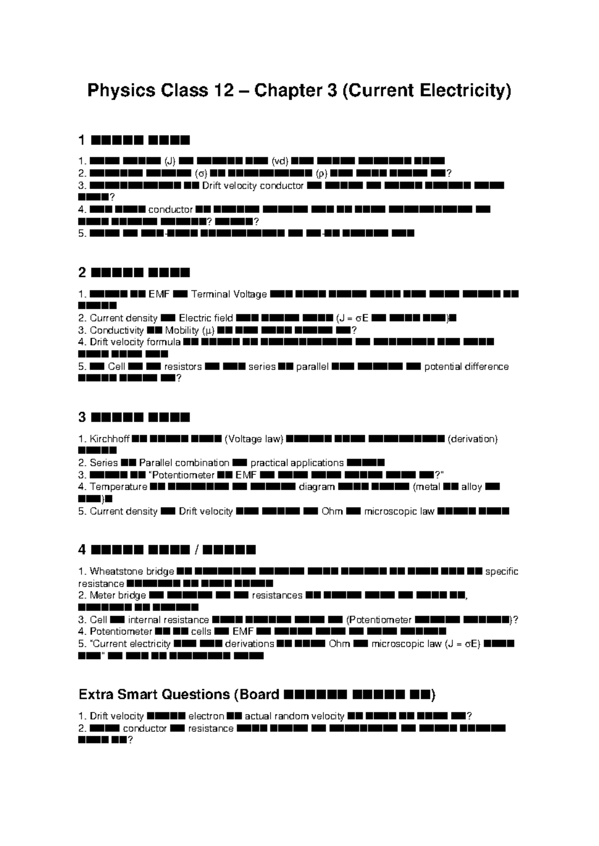 Physics Class 12 Ch3 Current Electricity: Key Questions & Concepts ...