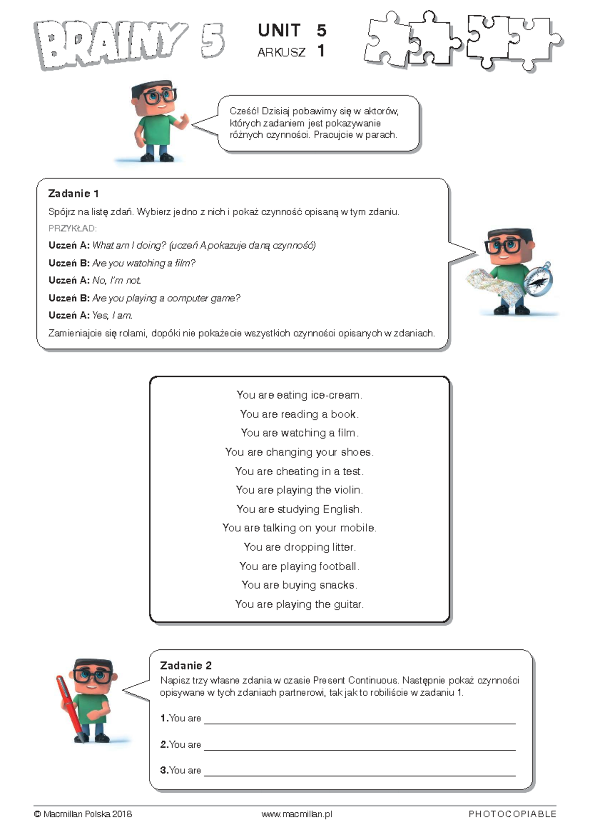 Brainy 5 Worksheet: Unit 5 Activities and Present Continuous - Studocu