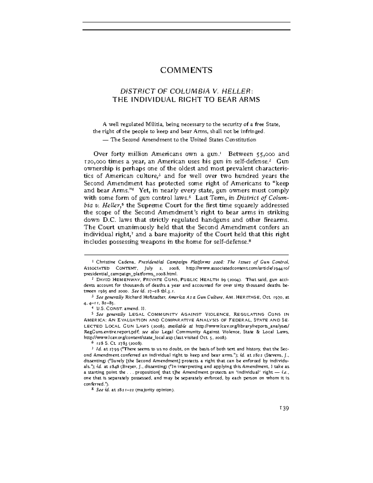 Case Comment: District of Columbia v. Heller - Individual Right to Bear ...