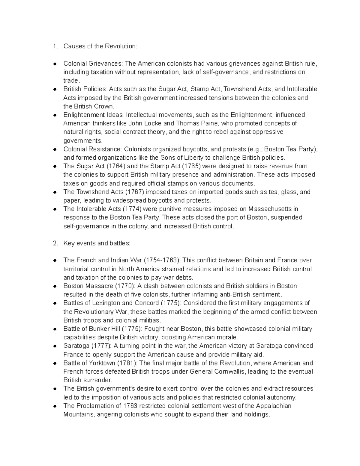 APUSH Unit 2: Causes, Events, and the Declaration of Independence - Studocu