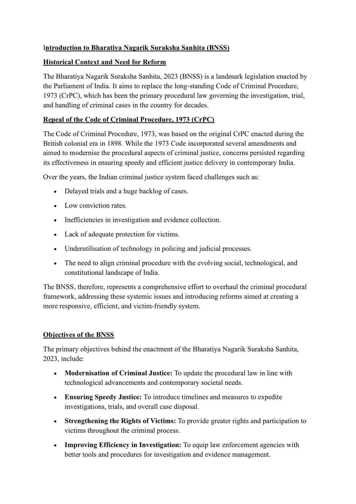Scope and Objectives of BNSS: Reforming Criminal Procedure in India ...