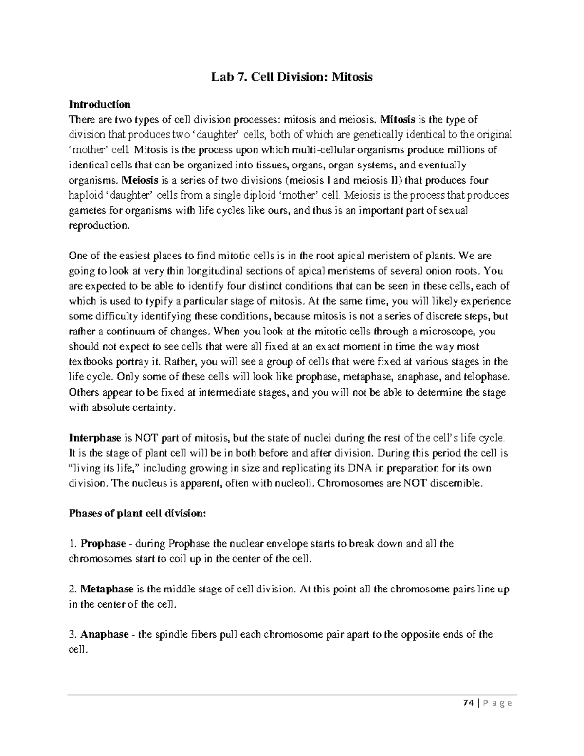 Lab Report: Analyzing Mitosis Stages in Onion Root Tips (BIO101) - Studocu