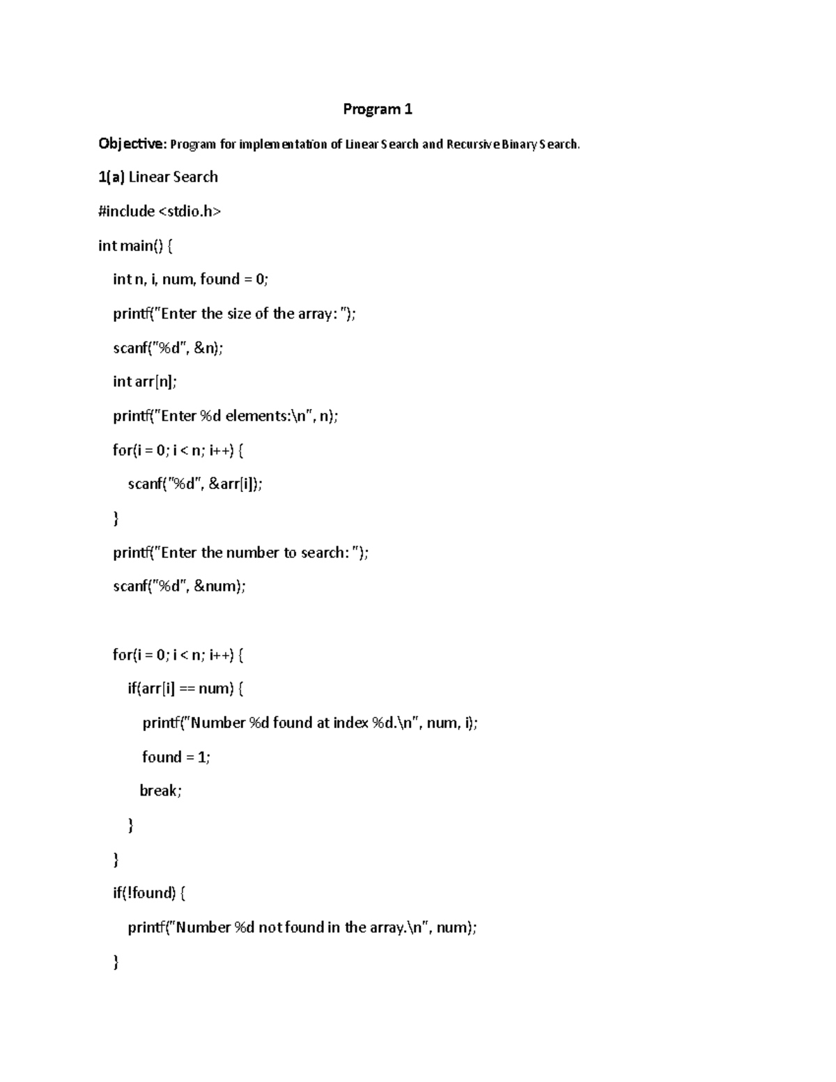 CS101: Linear Search & Sorting Algorithms Implementation - Studocu