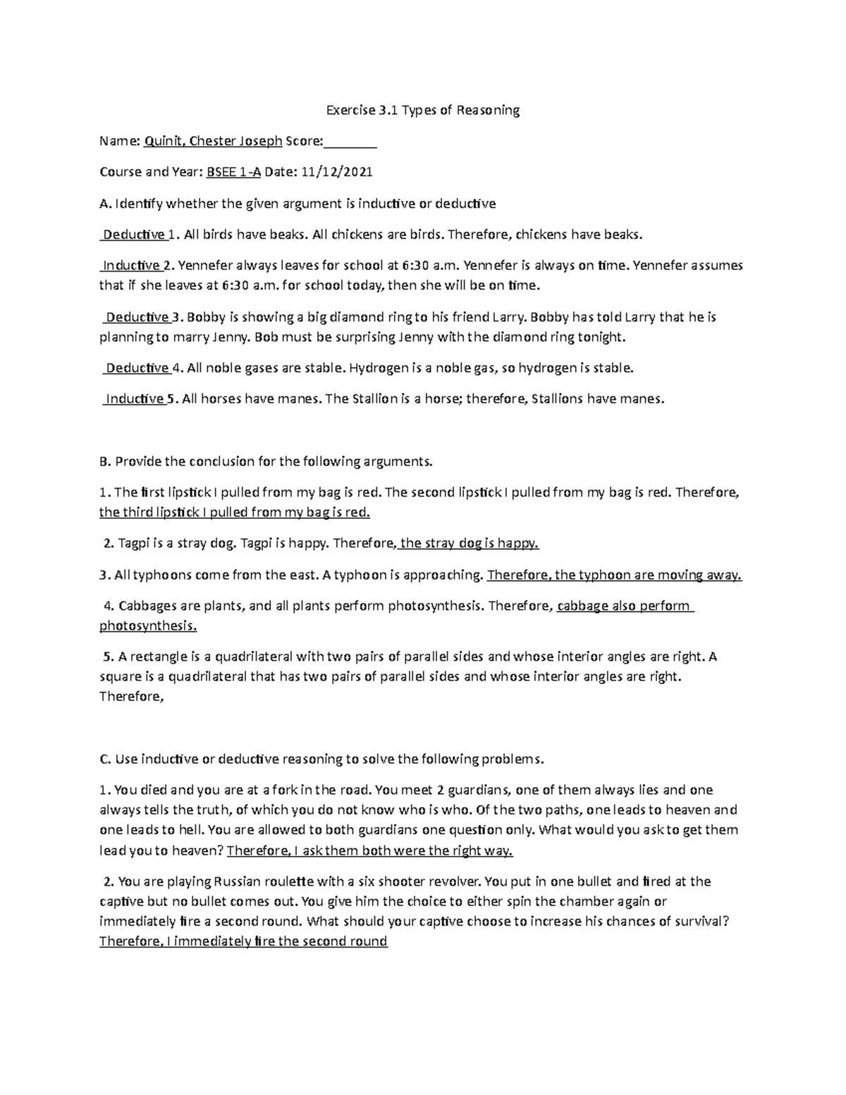 Exercise 3 MMW - Types of Reasoning and Problem Solving - Studocu