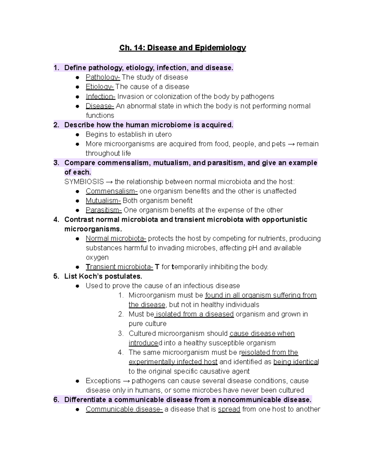 Ch. 14: Disease and Epidemiology Study Notes for Microbiology - Studocu