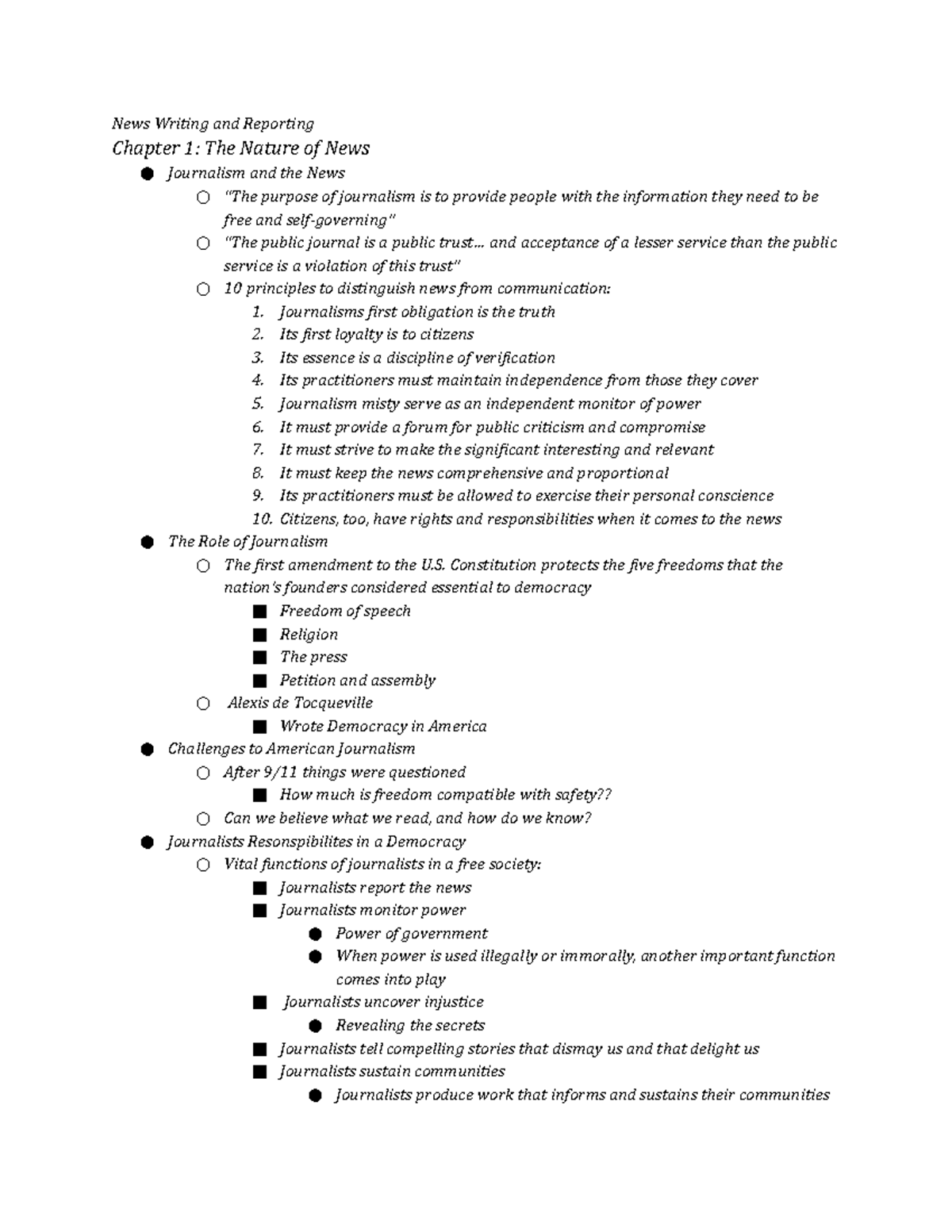 Unit 3 Notes - JOURN300 - News Writing and Reporting Chapter 1: The ...