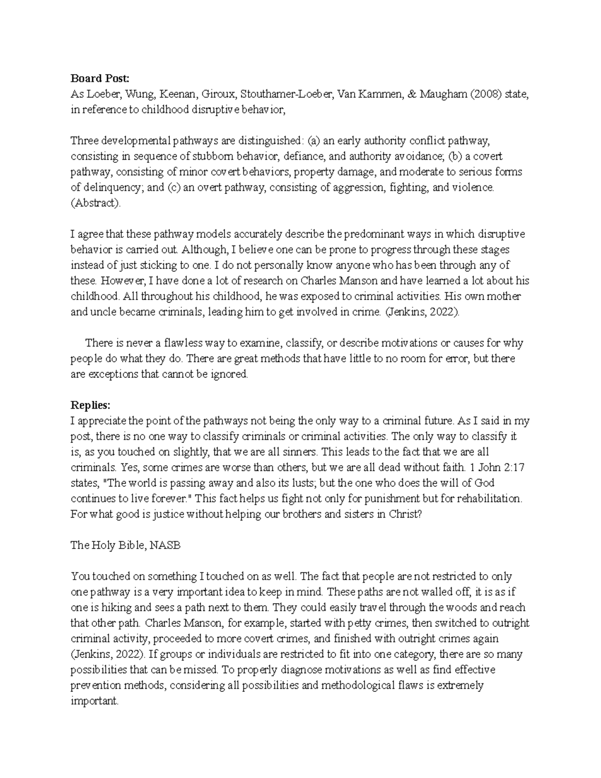 Discussion on Loeber's Pathways of Childhood Disruptive Behavior - Studocu