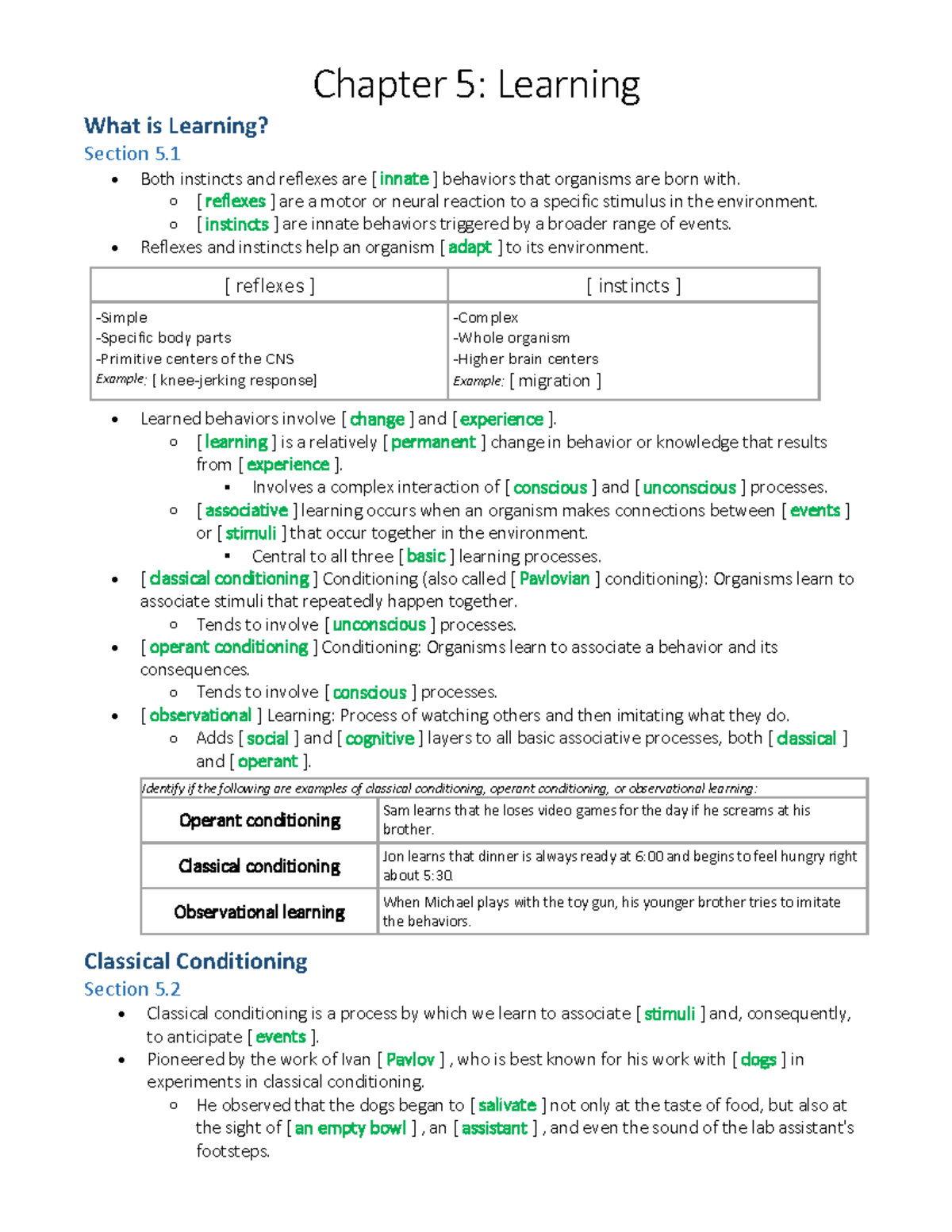Chapter 5: Learning Concepts - Classical & Operant Conditioning - Studocu