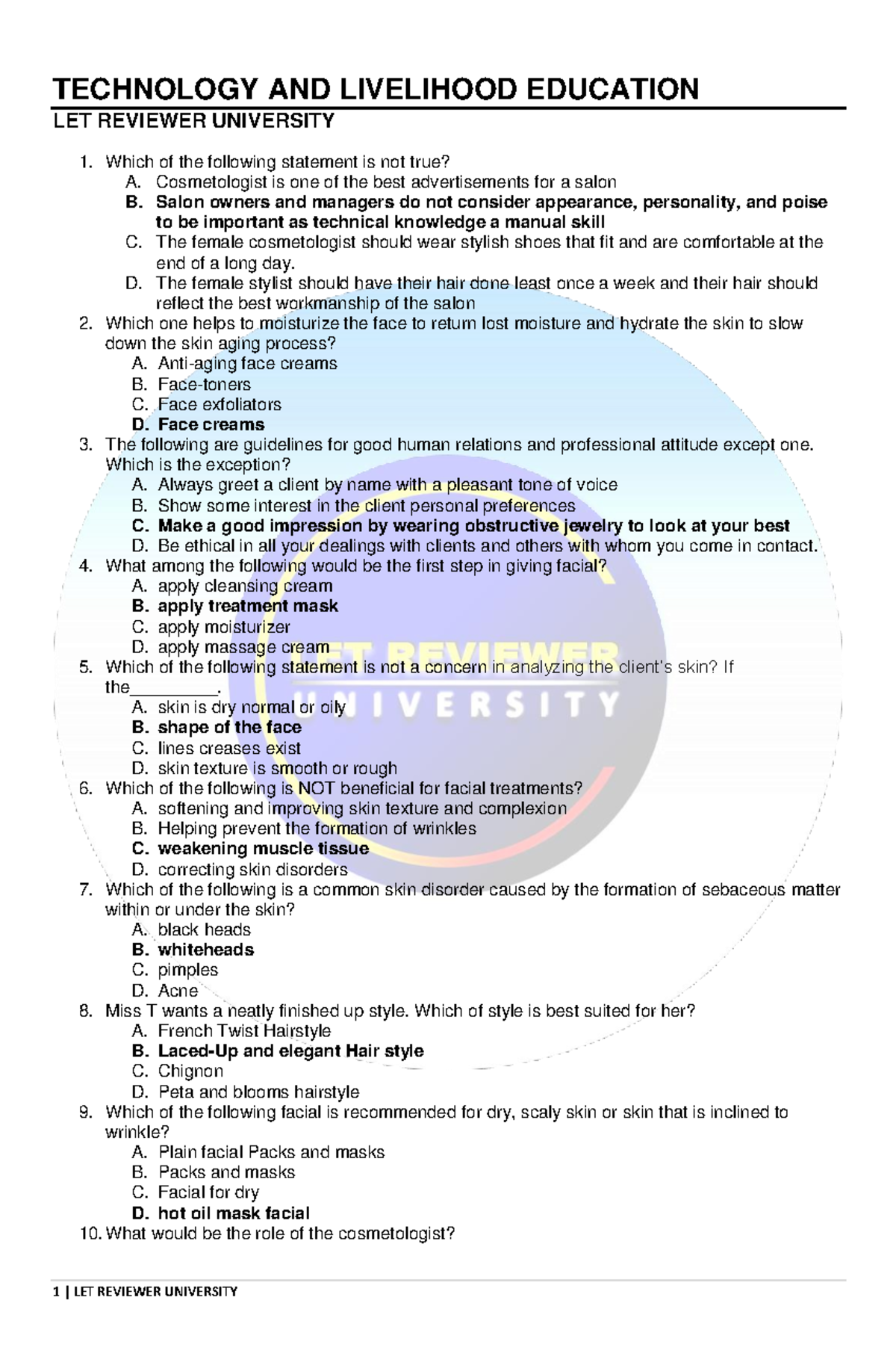 TLE Reviewer B - n/a - TECHNOLOGY AND LIVELIHOOD EDUCATION LET REVIEWER ...