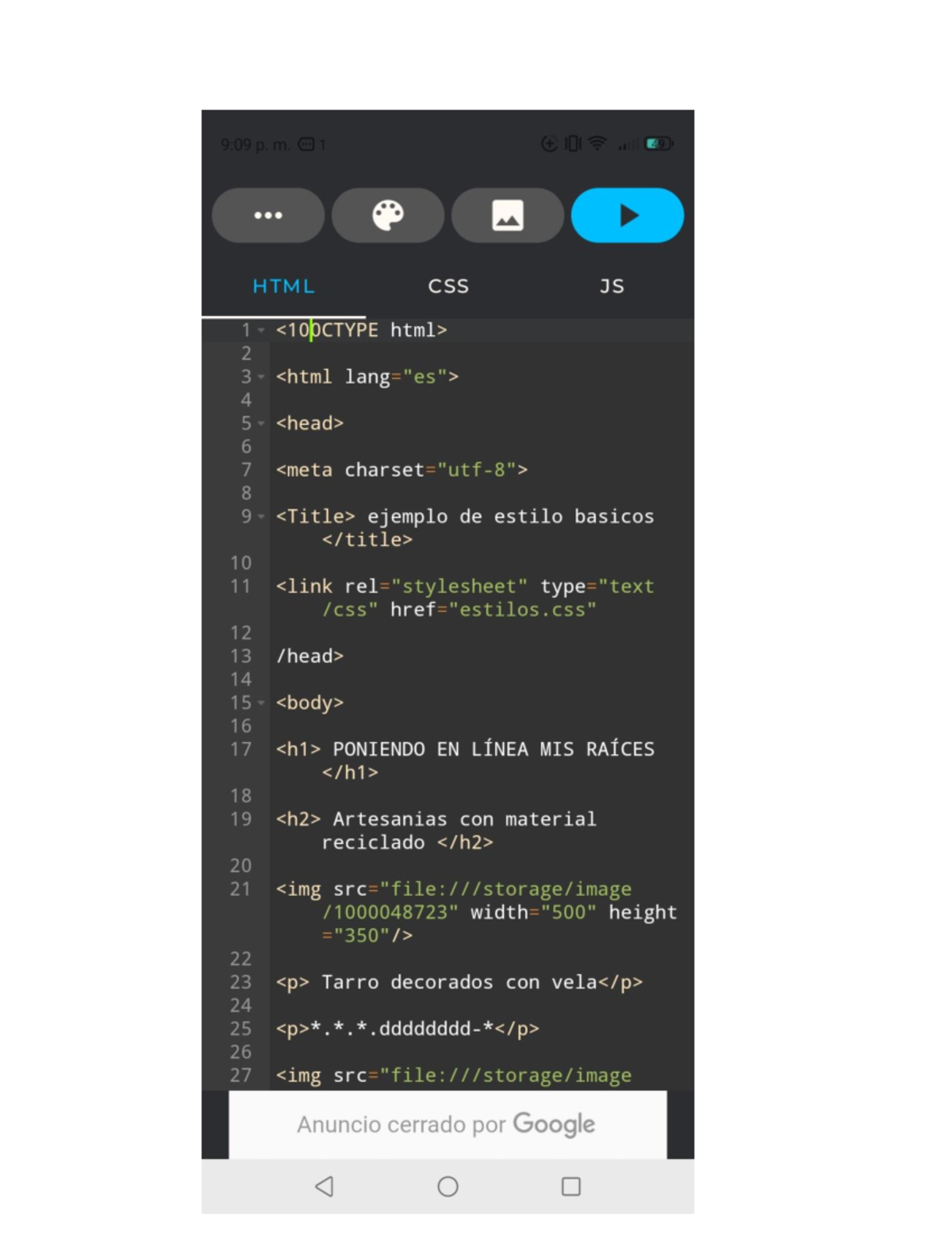 Práctica 3. “Estilos Básicos” - 9:09 p. m. .1 4 HTML CSS JS 1 - ng 2 3 ...