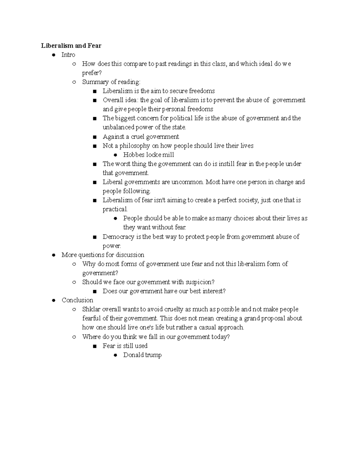 Seminar Prez - answers - Liberalism and Fear Intro How does this ...