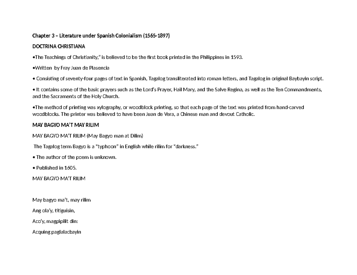 Chapter 3 Literature under Spanish Colonialism - Chapter 3 – Literature ...