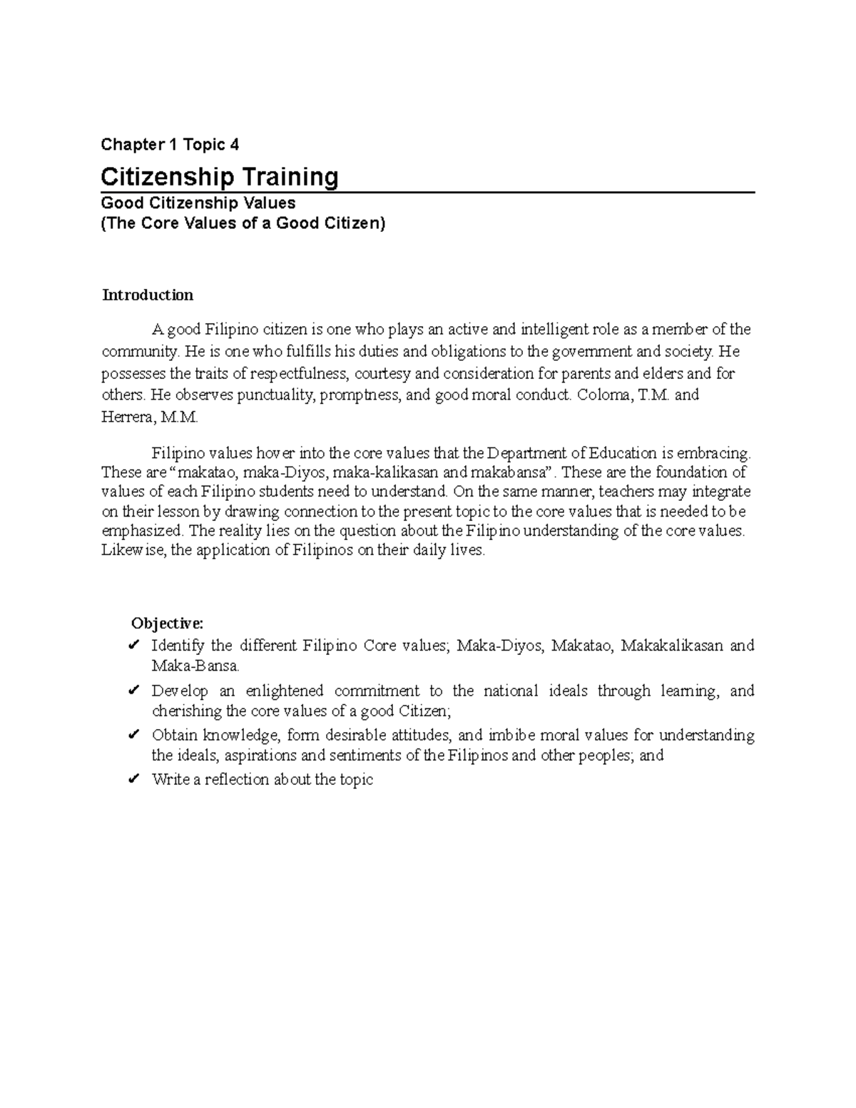 Lecture C1 T4 Part 2: Core Values of Good Citizenship - NSTP-CWTS - Studocu