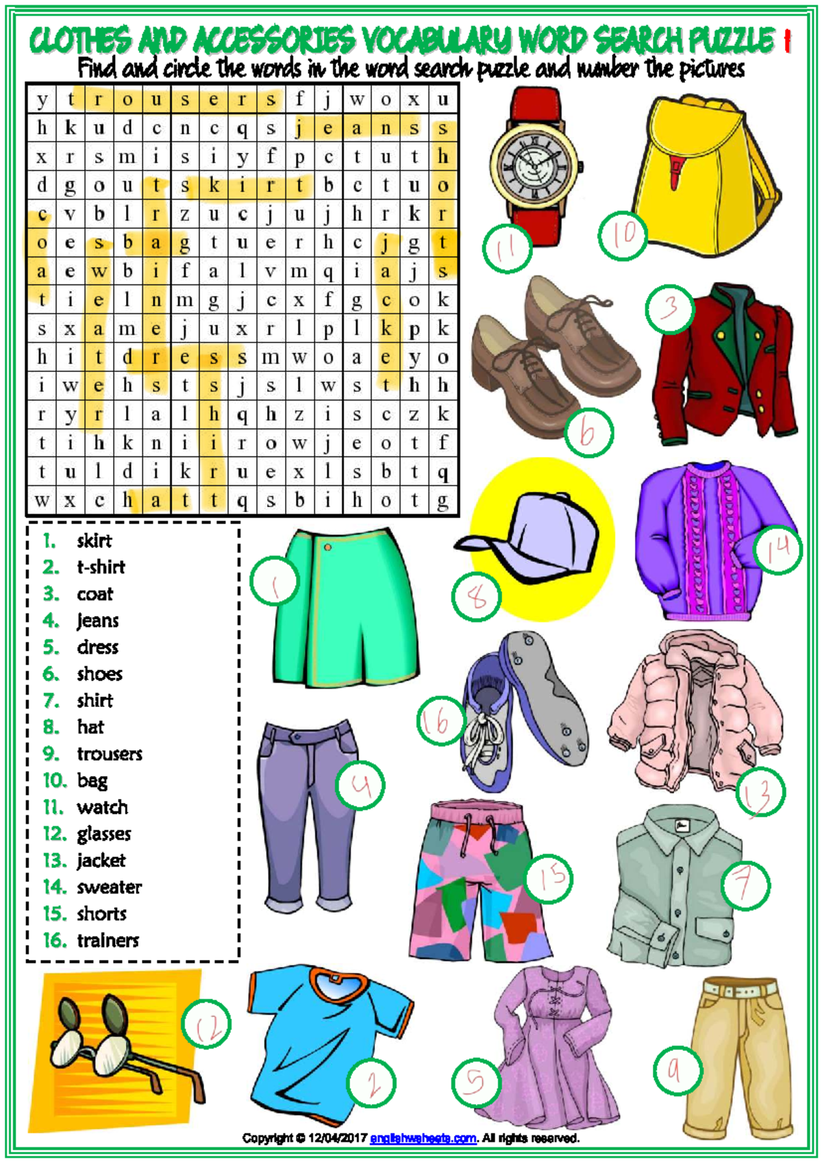 CLOTHES AND ACCESSORIES VOCABULARY PUZZLE 1 & 2 - Studocu