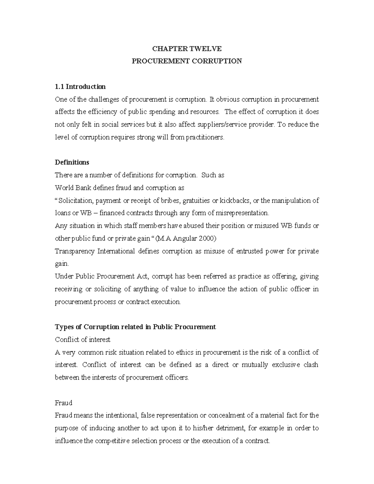 12. Chapter 12: Understanding Procurement Corruption Challenges - Studocu
