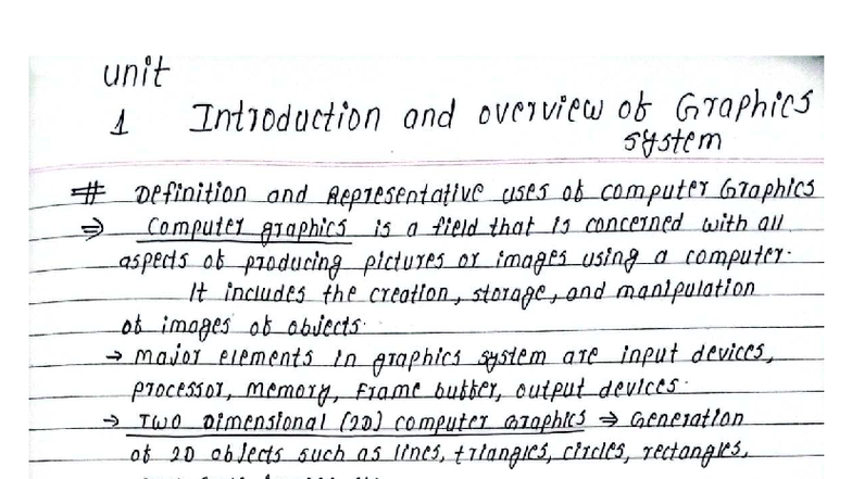 CG 101 - Unit 1: Intro to Graphics Systems & Applications - Studocu