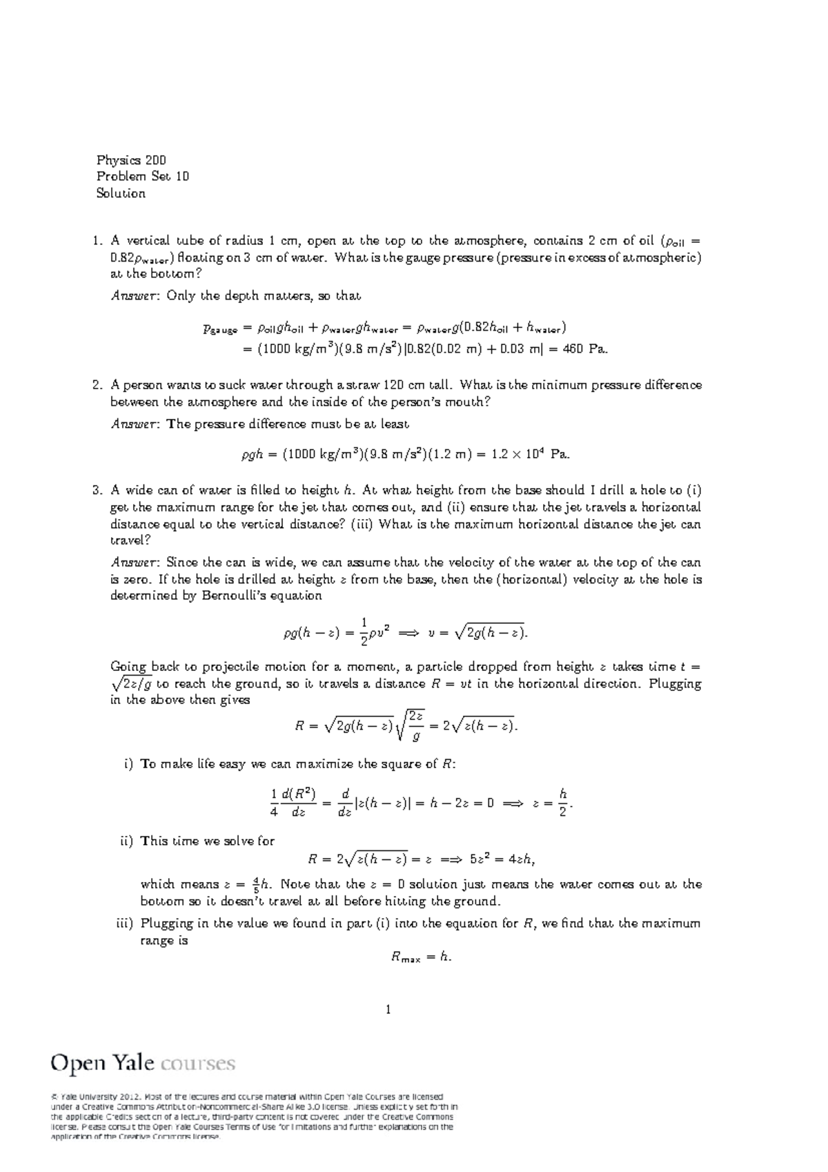 Problem set 10 solutions 0 - Physics 200 Problem Set 10 Solution A ...