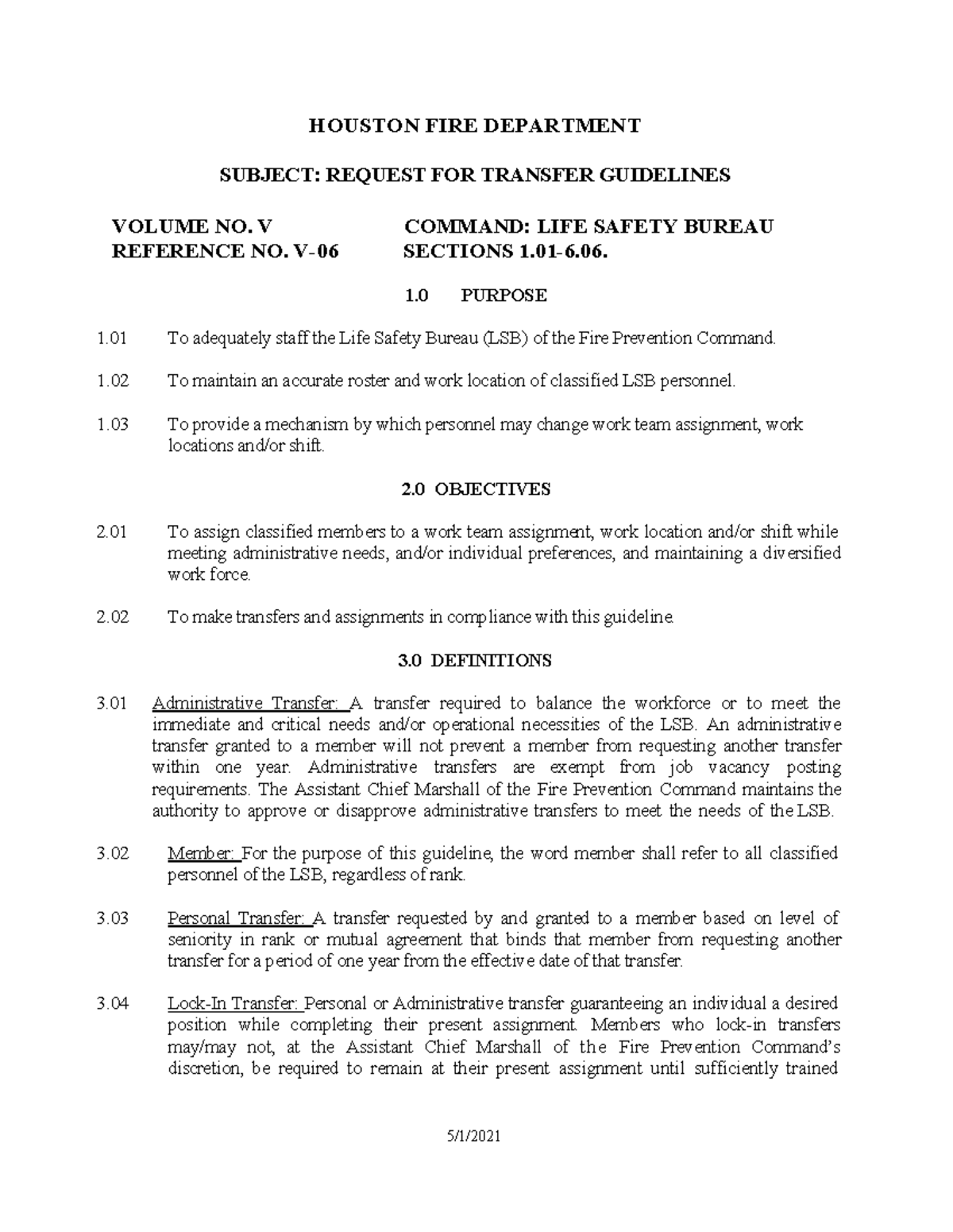 Houston Fire Dept. Transfer Request Guidelines (Ref. No. V-06) - Studocu