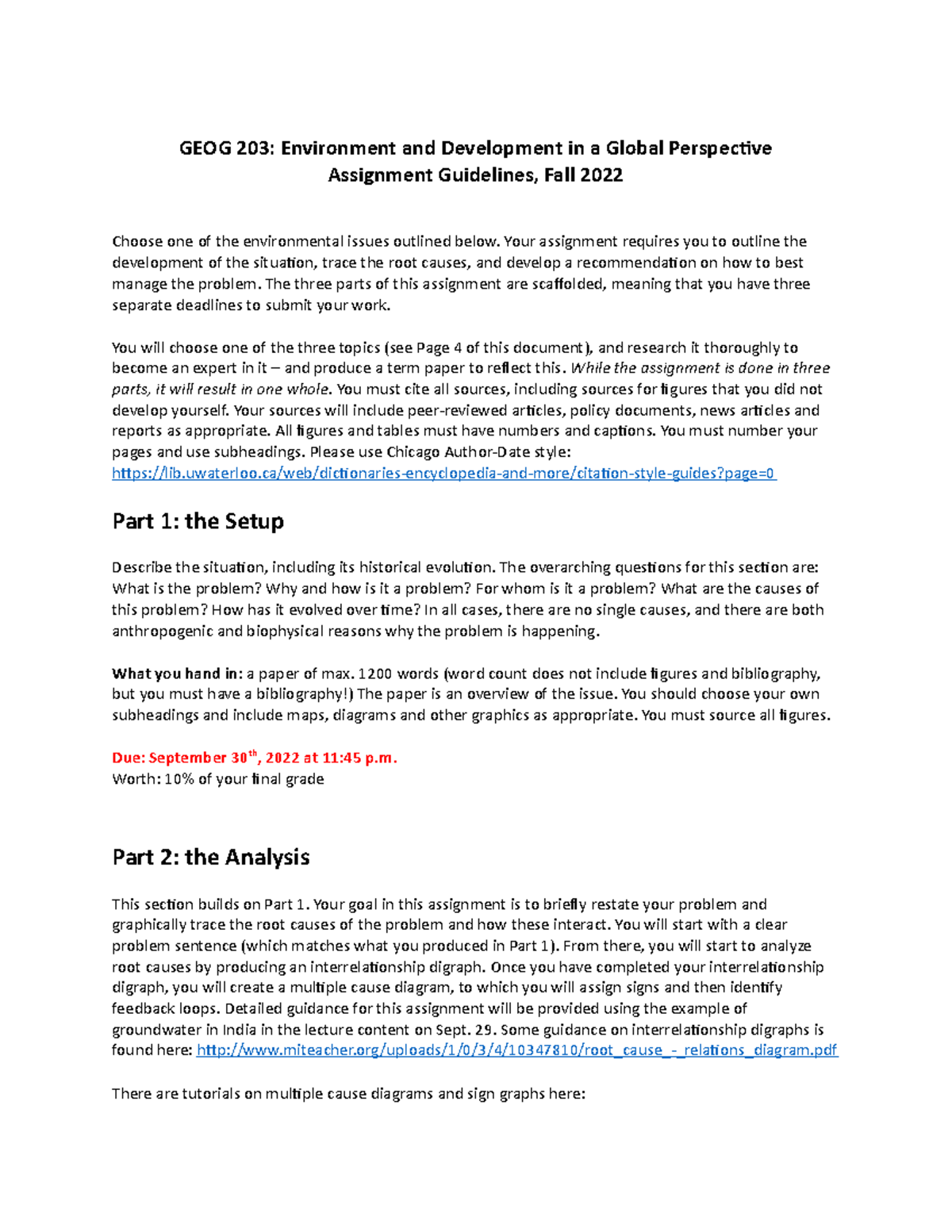 GEOG 203: Assignment Guidelines for Environmental Term Paper, Fall 2022 ...