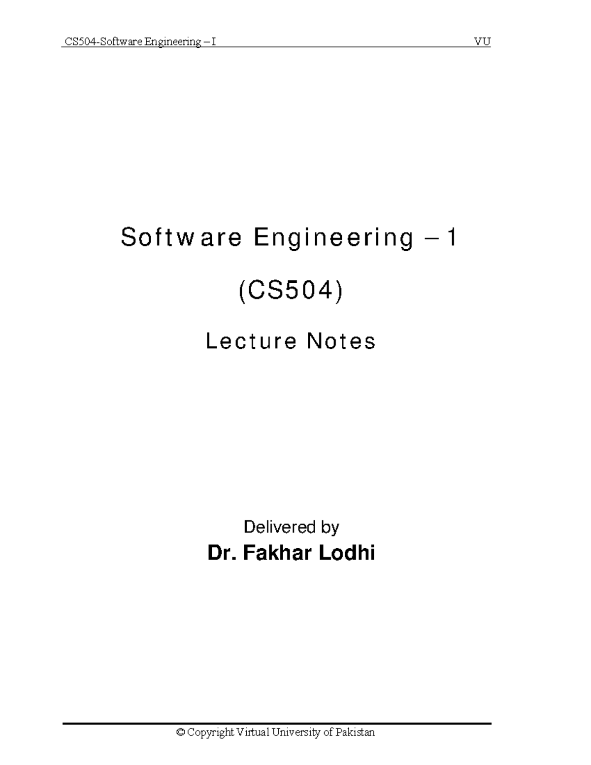 CS504 Lecture Notes on Software Engineering - VU Highlights - Studocu