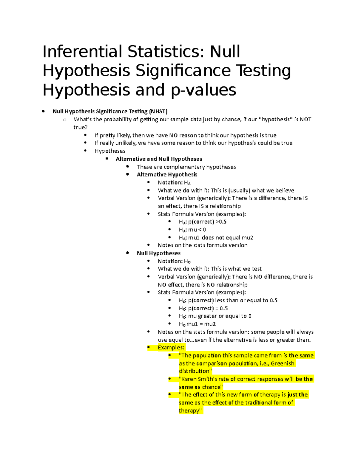6. Inferential Statistics. Null Hypothesis Significance Testing and p ...