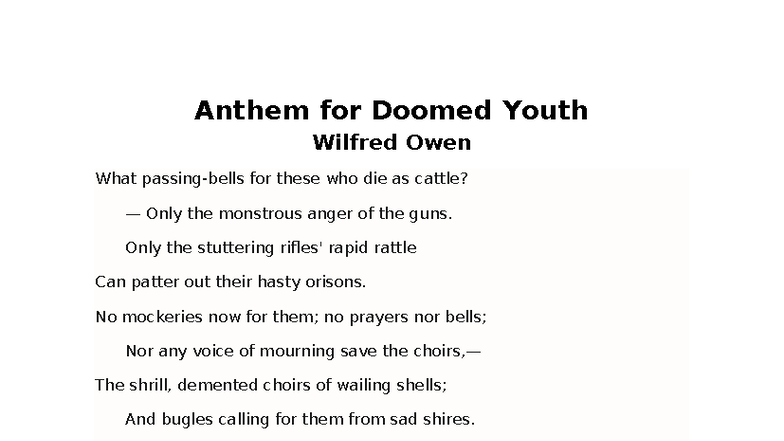 Anthem for Doomed Youth: Analysis of Wilfred Owen's Poem - Studeersnel