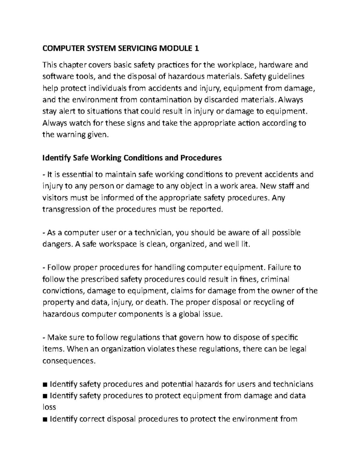 Computer System Servicing 1 - COMPUTER SYSTEM SERVICING MODULE 1 This ...